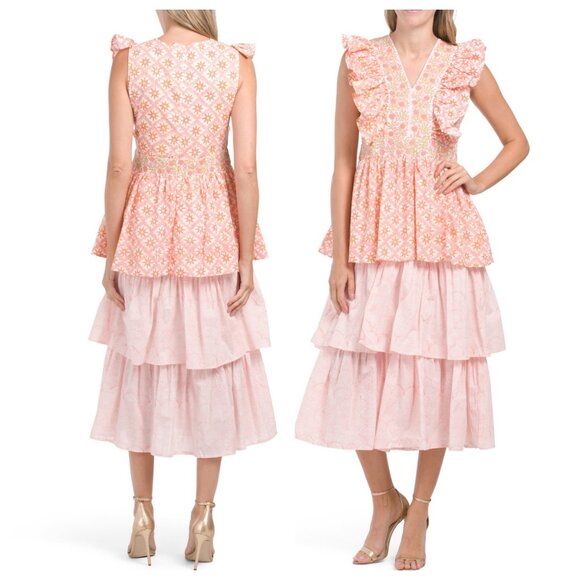 Marea | Dresses | Marea The Fiesta Midi Dress Floral Embroidered Cotton ...